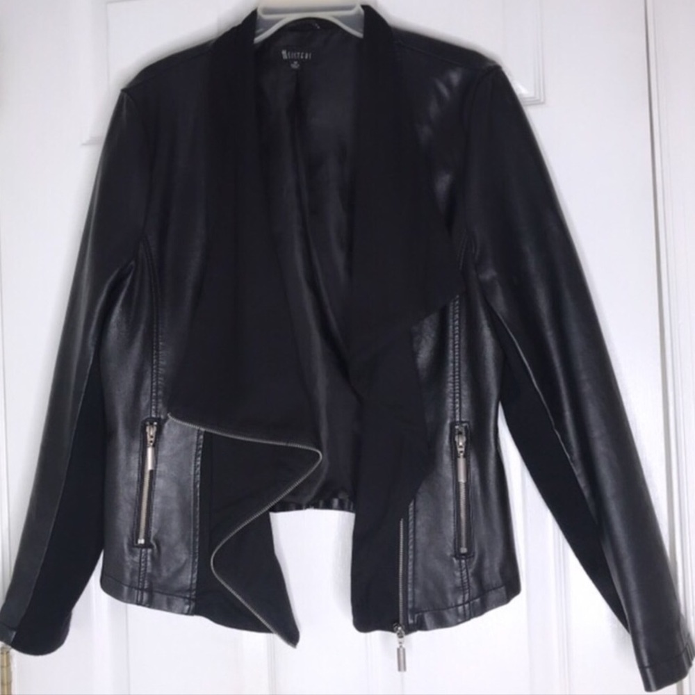 Black Faux Leather Zip Moto Jacket - Gem
